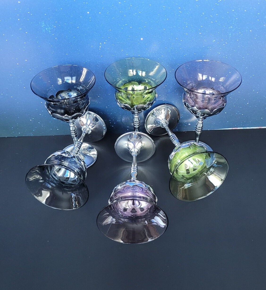 Vintage Wine Glasses Multi-colored Chrome Scrollwork Set of 6 - Etsy