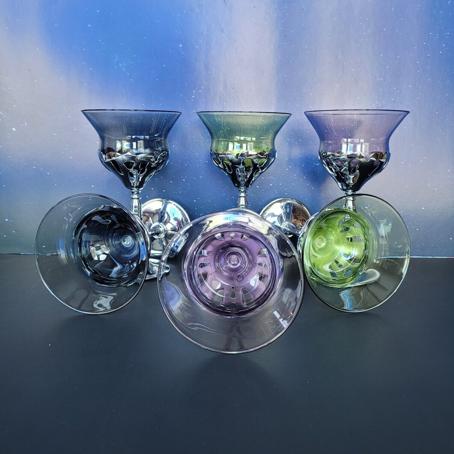 Vintage Wine Glasses Multi-colored Chrome Scrollwork Set of 6 - Etsy