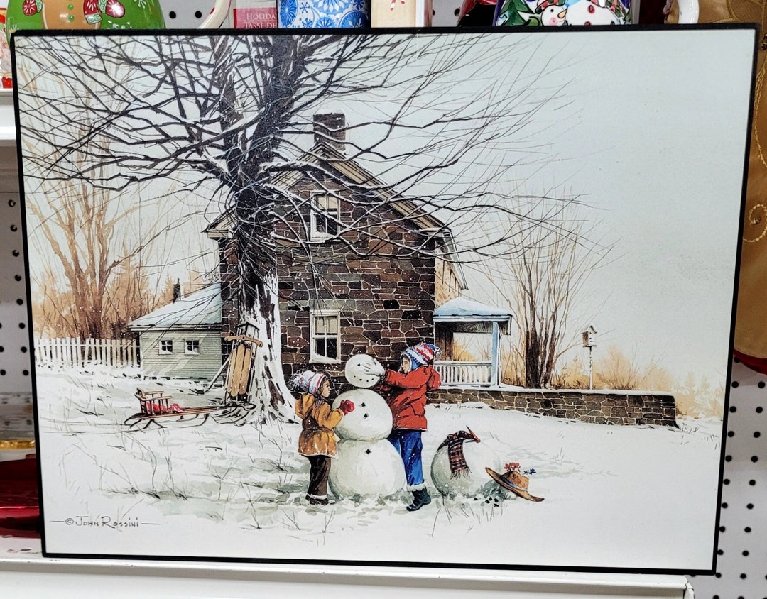 Vintage, the Joy of Snow by John Rossini Print Wall Art Wood Multi ...