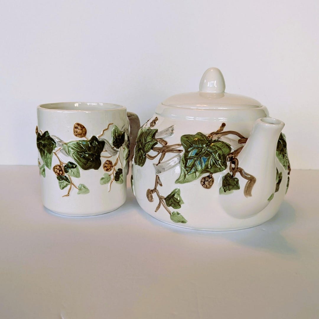 Vintage CBK LTD Ivy Teapot With Lid and Matching Cup 1992 - Etsy
