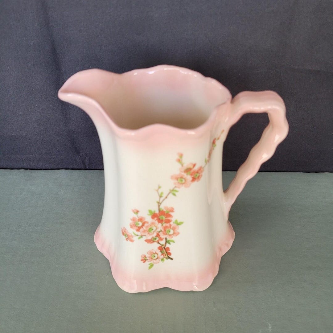 Vintage Milk Pitcher, Two Tone Pink With Cherry Blossoms Flower Motif ...