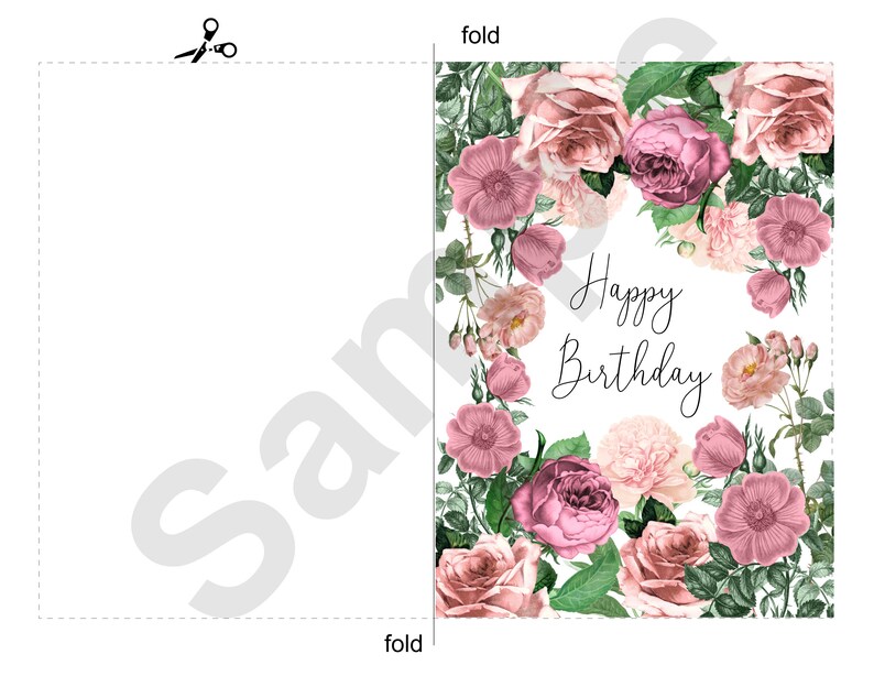Happy Birthday Flowers, Printable Card, Birthday Card, Downloadable ...