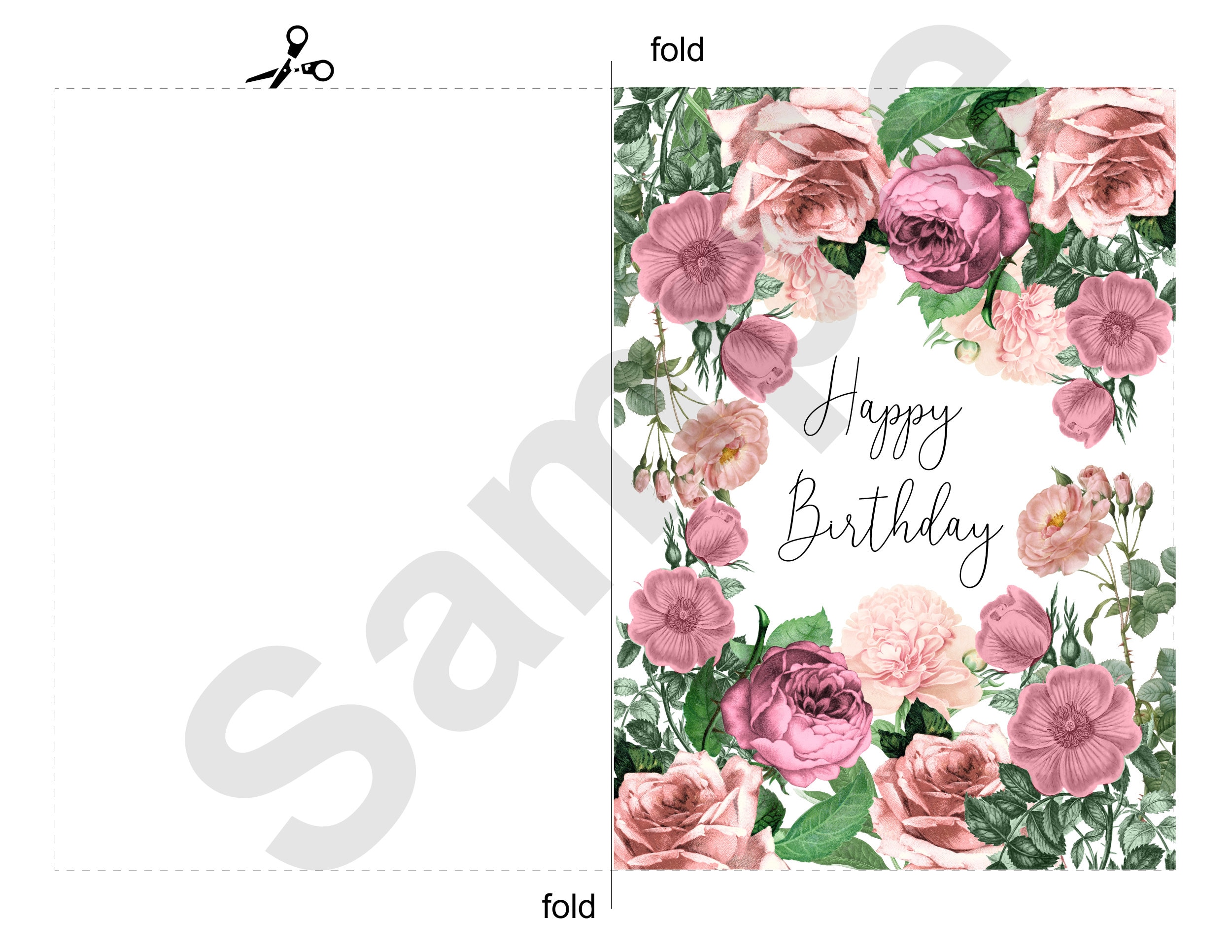 Happy Birthday Flowers, Printable Card, Birthday Card, Downloadable ...