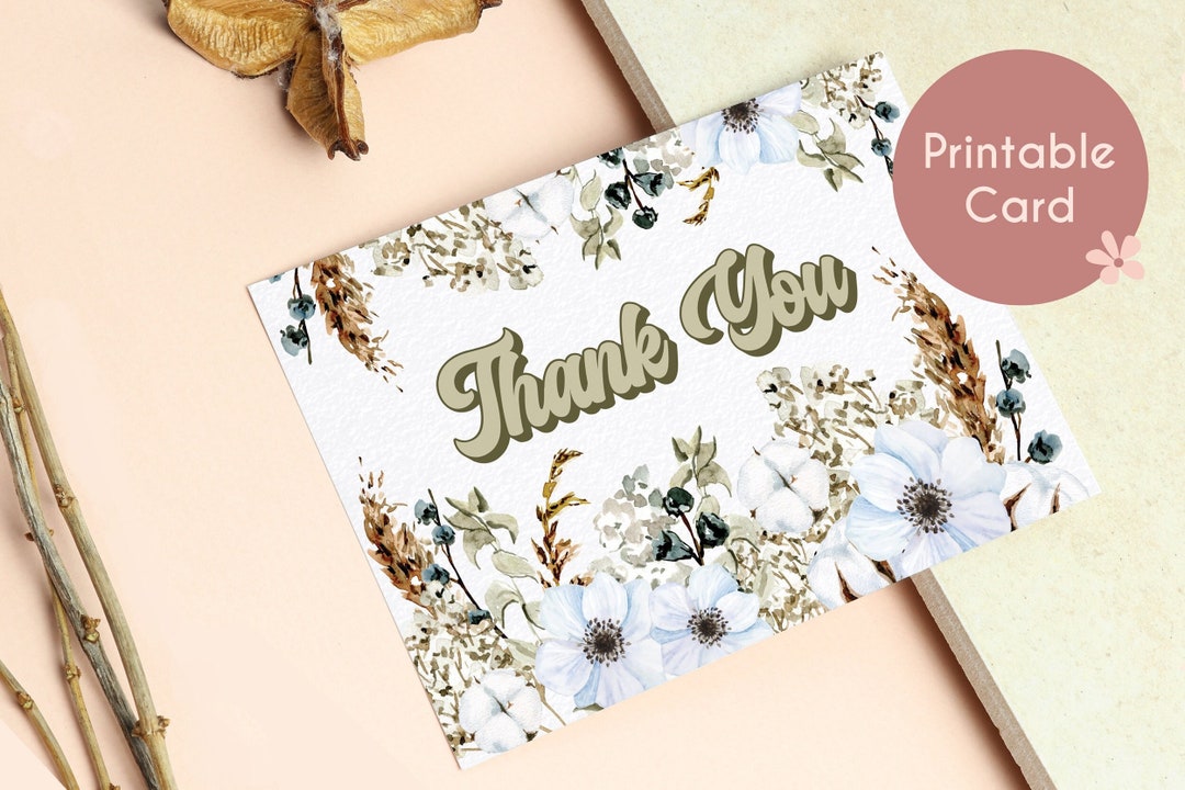 Thank You Note, Printable Card, Thank You Card, Downloadable Card ...