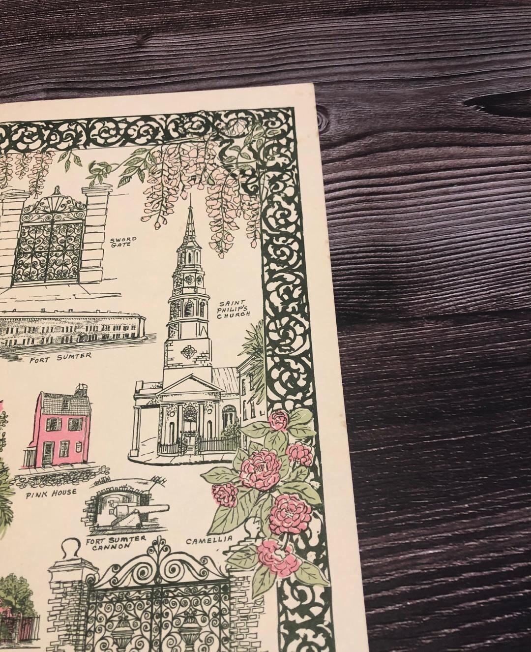 Charleston Landmarks and Flowers Print by Ravenel Gaillard - Etsy