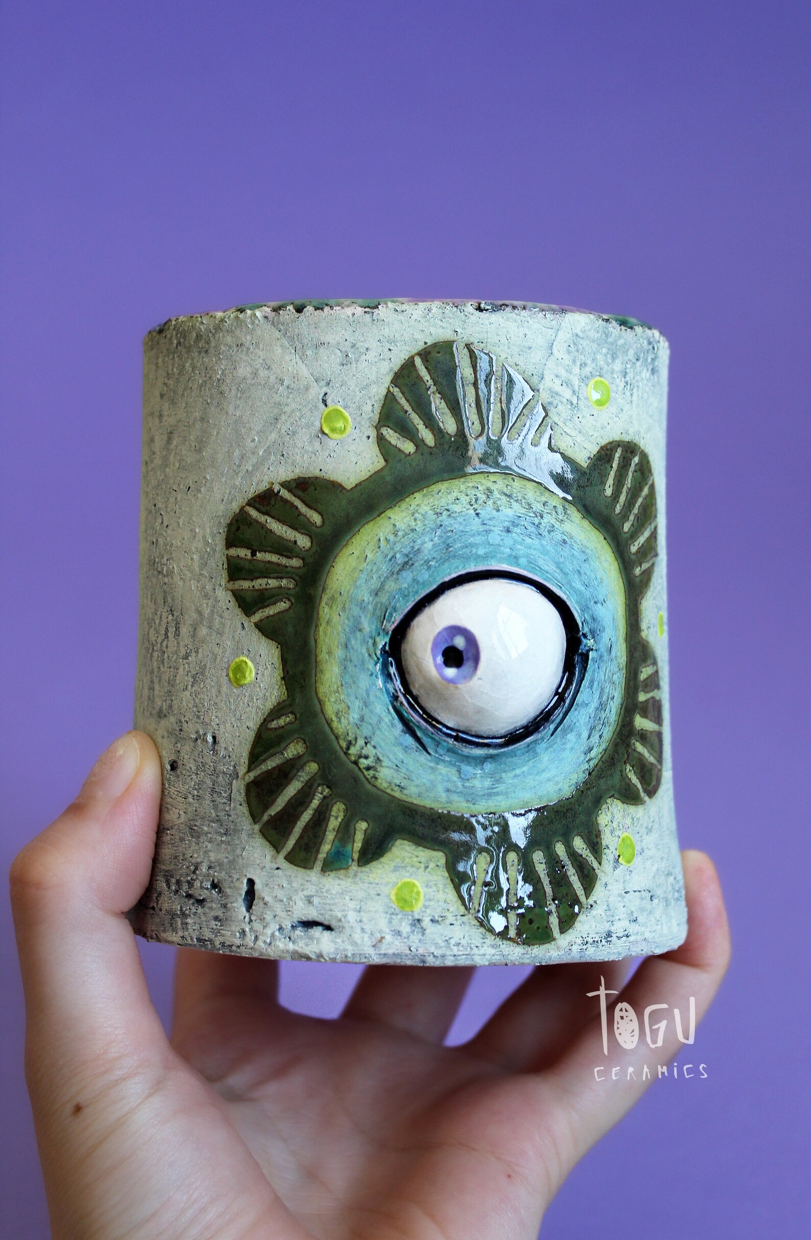 Ceramic Planter, Handmade Flower Pot, Ceramic Evil Eye, Unique Plant ...