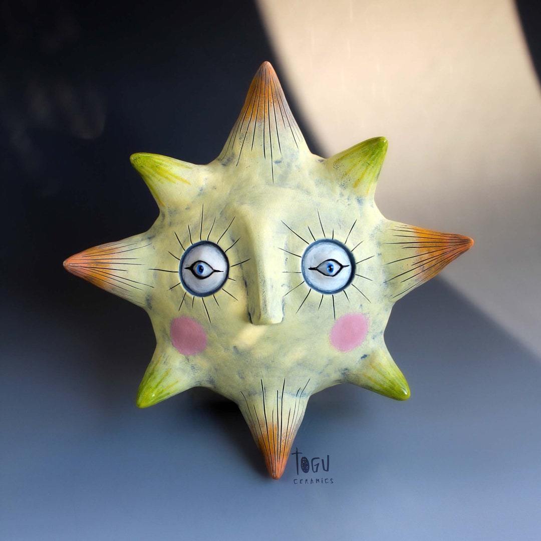 Ceramic Mask, Ceramic Sculpture, Handmade Sun Sculpture, Ceramic Sun ...