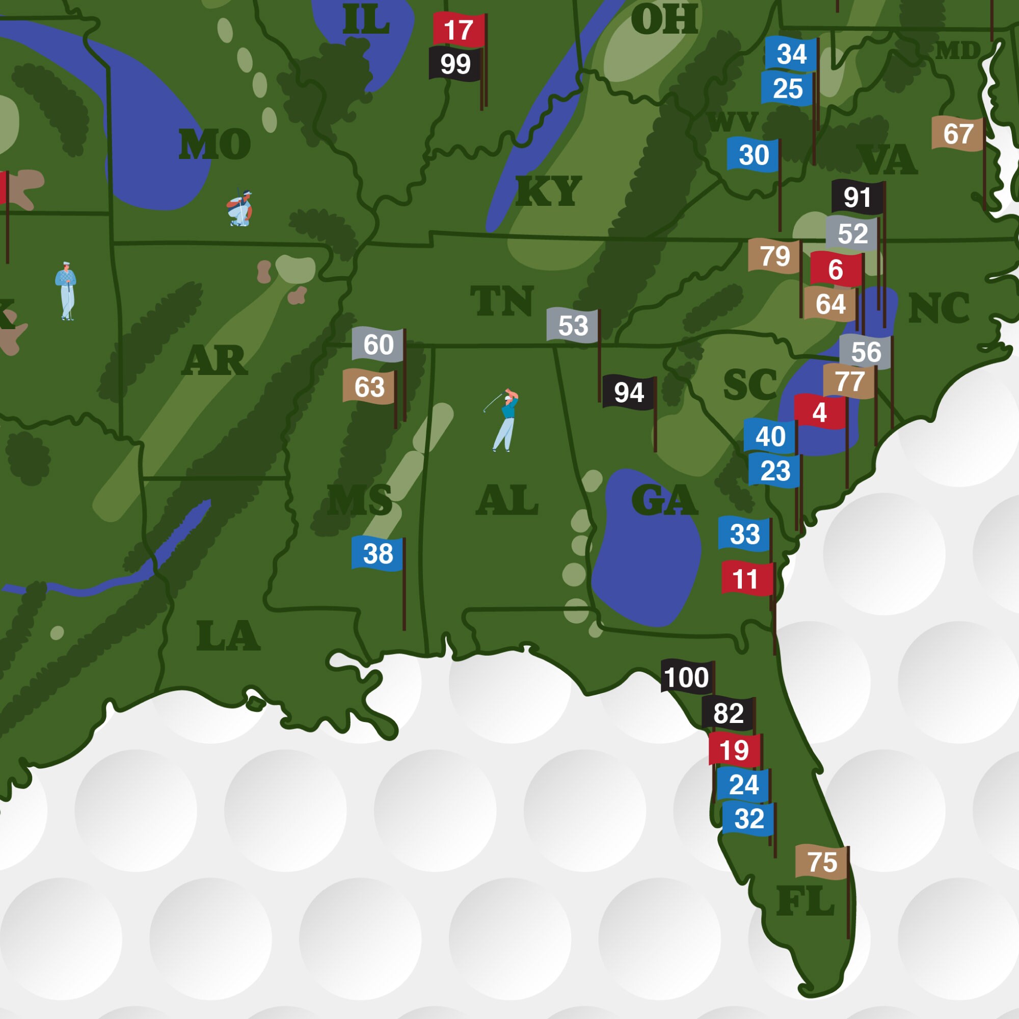 Top 100 US Public Golf Courses List Golf Bucket List Map - Etsy