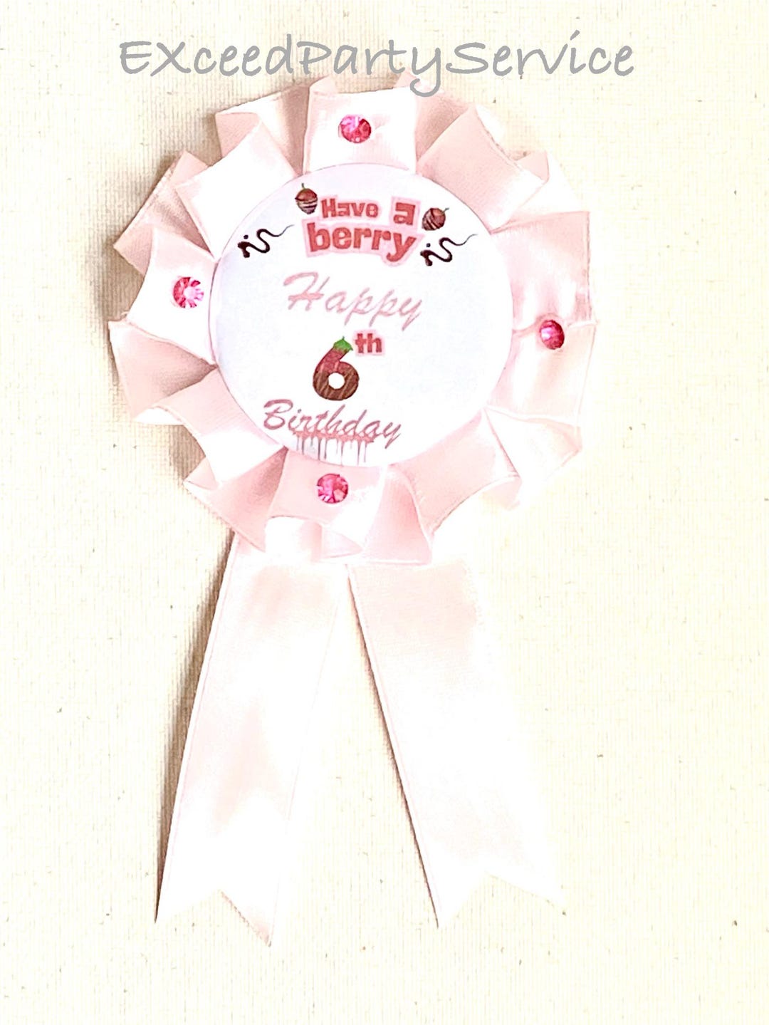 Birthday Badge Pin Girls Birthday Award Ribbon Personalized Strawberry ...