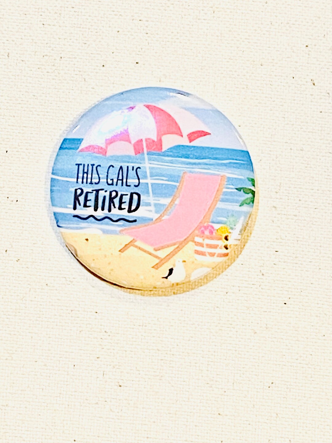 Retirement Party Beach Theme Retirement Badge Lady Retiree Button Pin ...