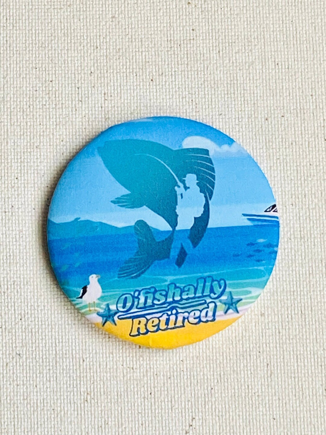 Retirement Party Beach Sea Theme Retirement Badge Blue Guy Retire ...