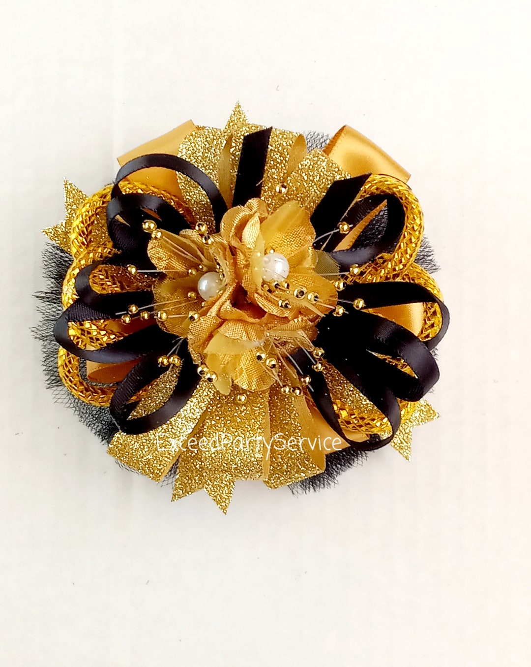 Black and Gold Birthday Recital Party Badge Ribbon Wrist Corsage Daddy ...