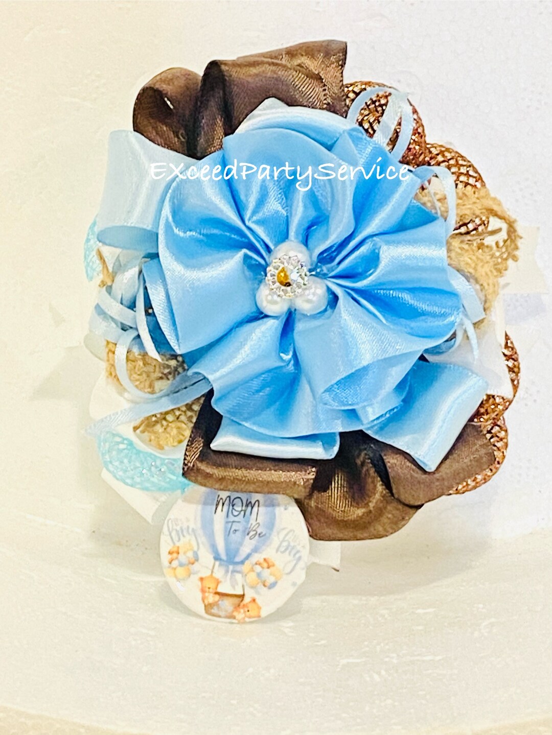 Teddy Bear Theme Baby Shower Party Ribbon Pin Corsage Blue or Pink Boy ...