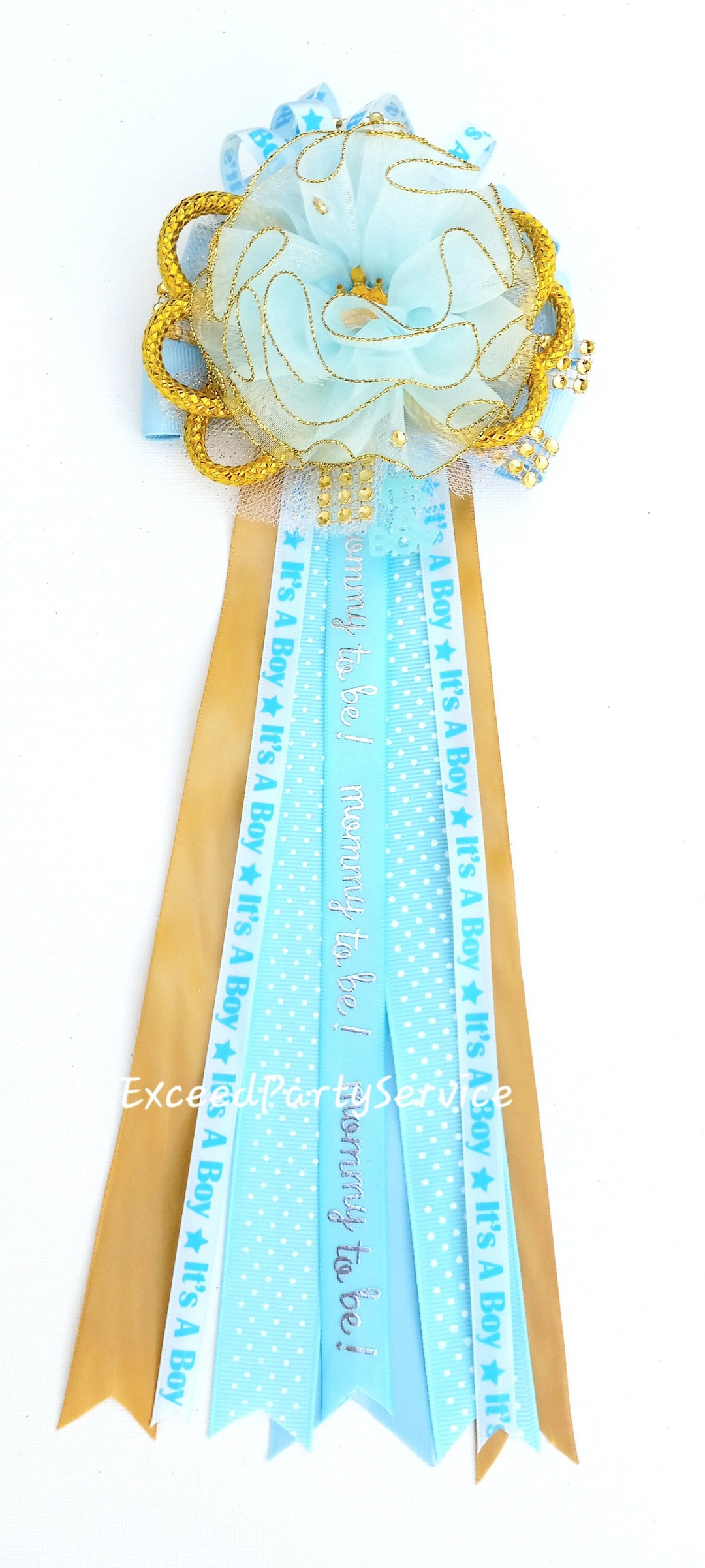Royal Prince Theme Baby Shower Party Ribbon Corsage for Mom Light Blue ...
