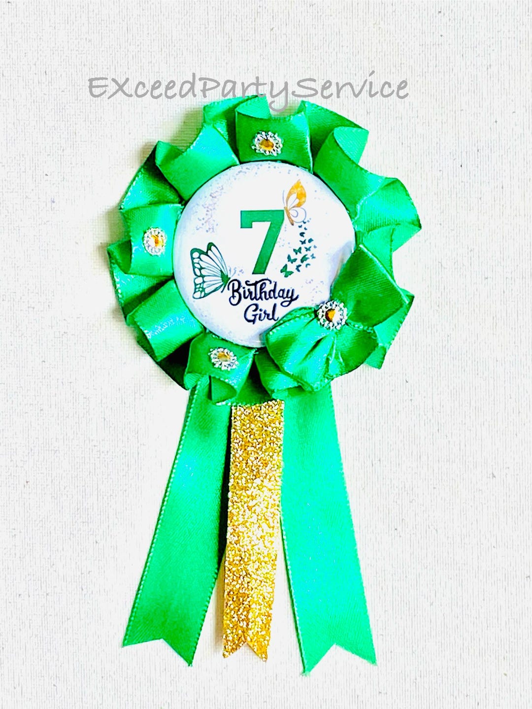 Butterfly Birthday Badge Pin Girls Birthday Award Ribbon Green and Gold ...