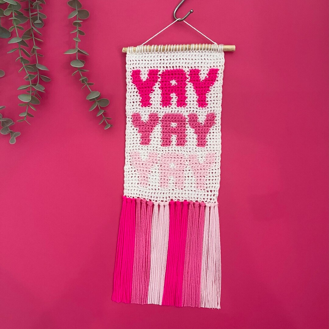 YAY Pink Shades Crochet Tapestry Wall Hanging, New Home Housewarming ...