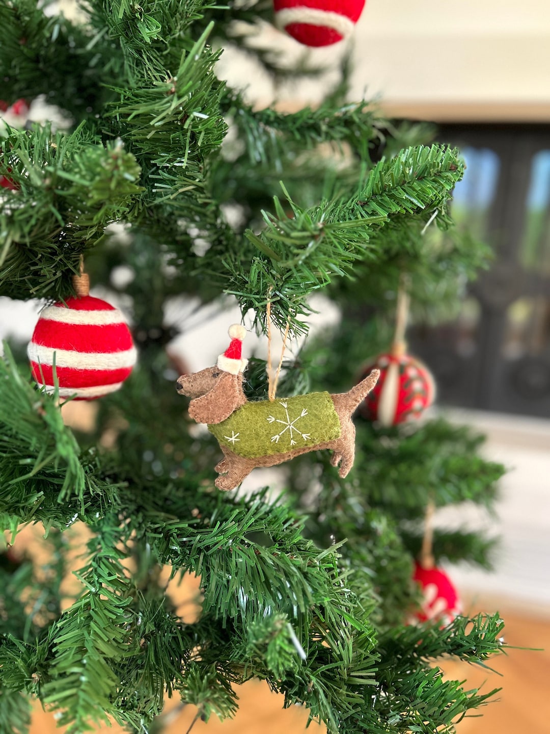 Pendentif teckel de Noël en feutre I Décoration de sapin de Noël en ...