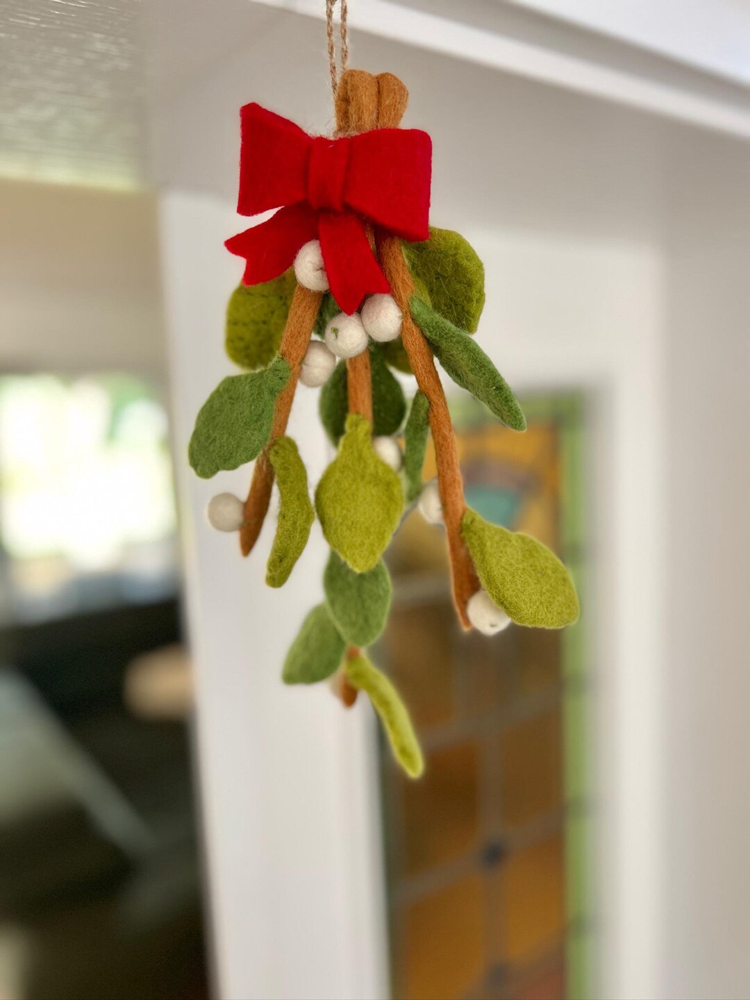 Mistletoe With Red Bow Made of Felt | Hand-felted From Wool | Window ...