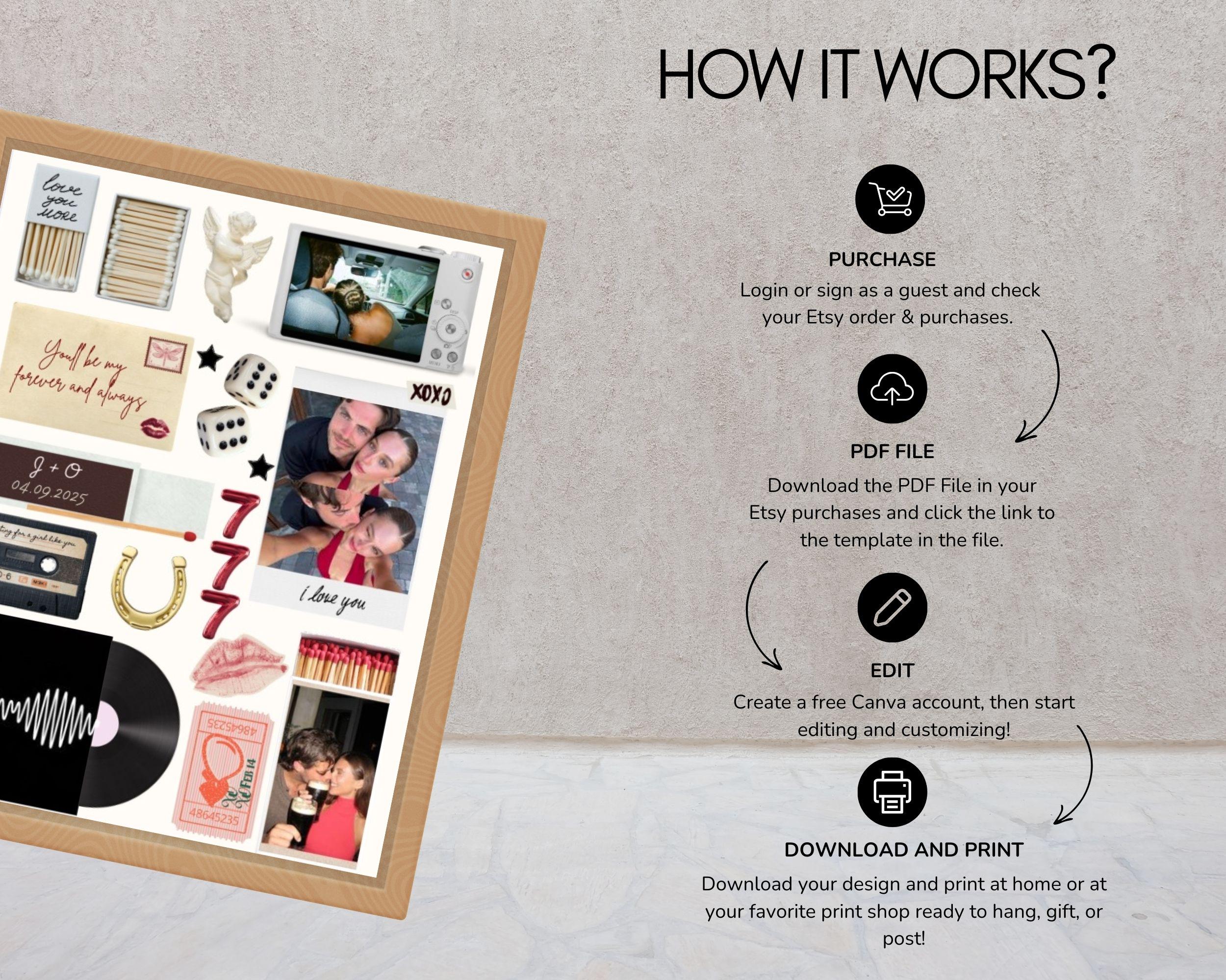 Matchbook Collage Couple Anniversary Print Canva Template DIY Photo ...