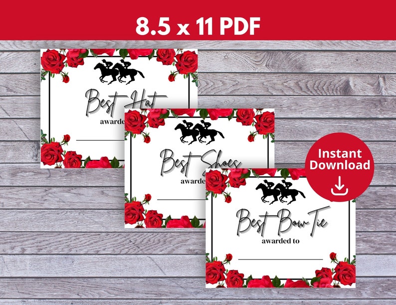 Derby Party Best Dressed Award Certificates (digital Download) - Etsy