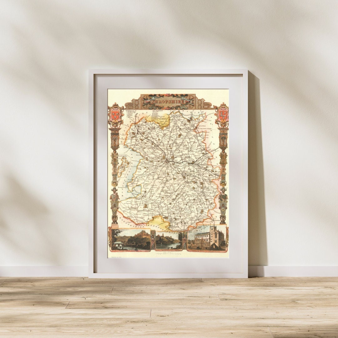 SHROPSHIRE Map 19th Century Historical Reproduction Thomas Moule 20" X ...