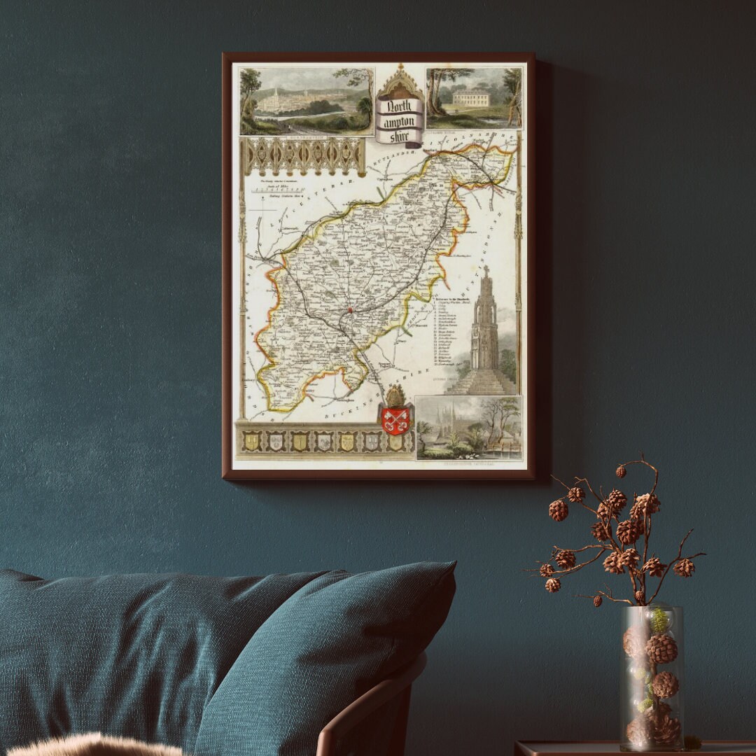 NORTHAMPTONSHIRE Map 19th Century Reproduction Thomas Moule 20" X 16 ...