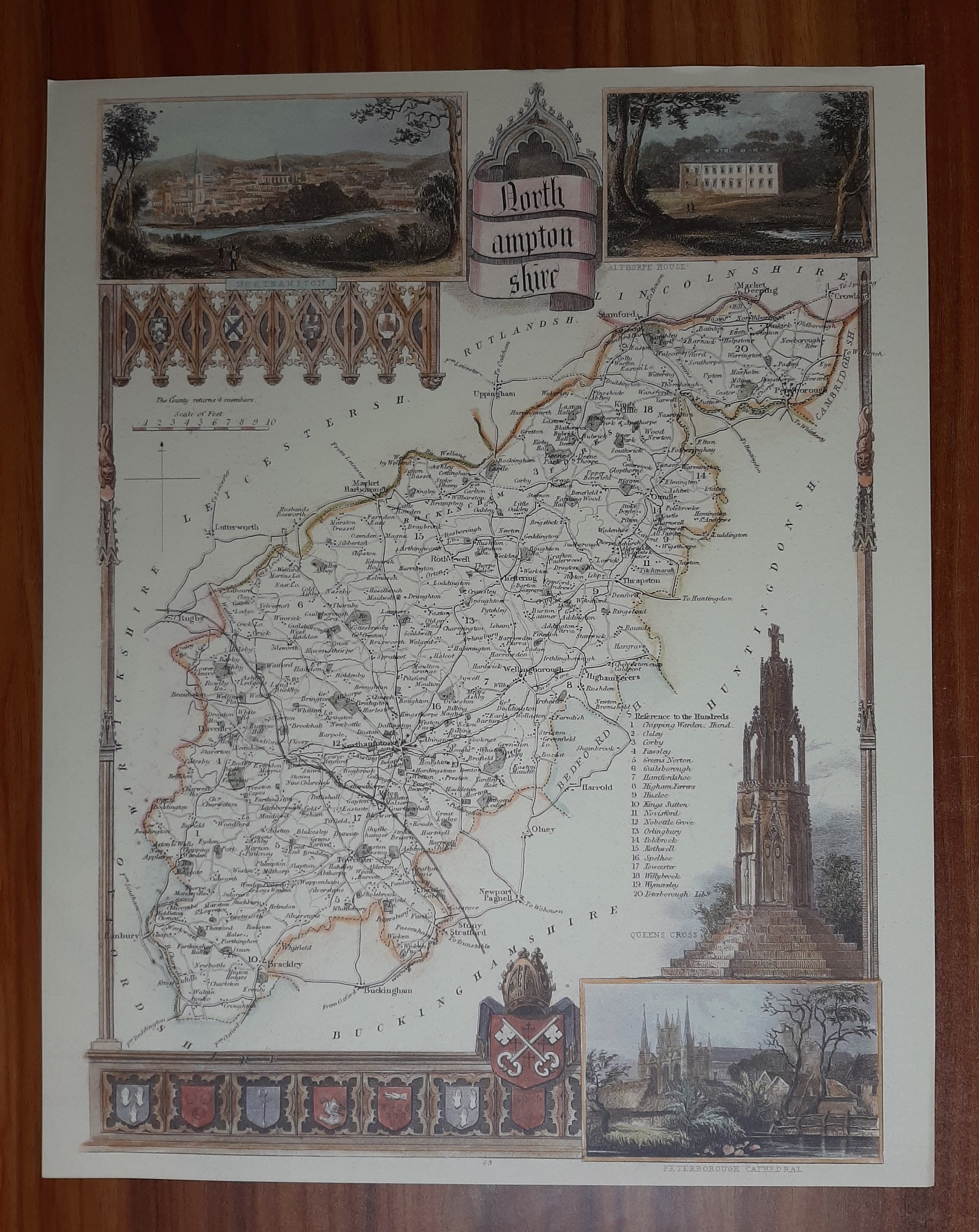 NORTHAMPTONSHIRE Map 19th Century Reproduction Thomas Moule 20" X 16 ...