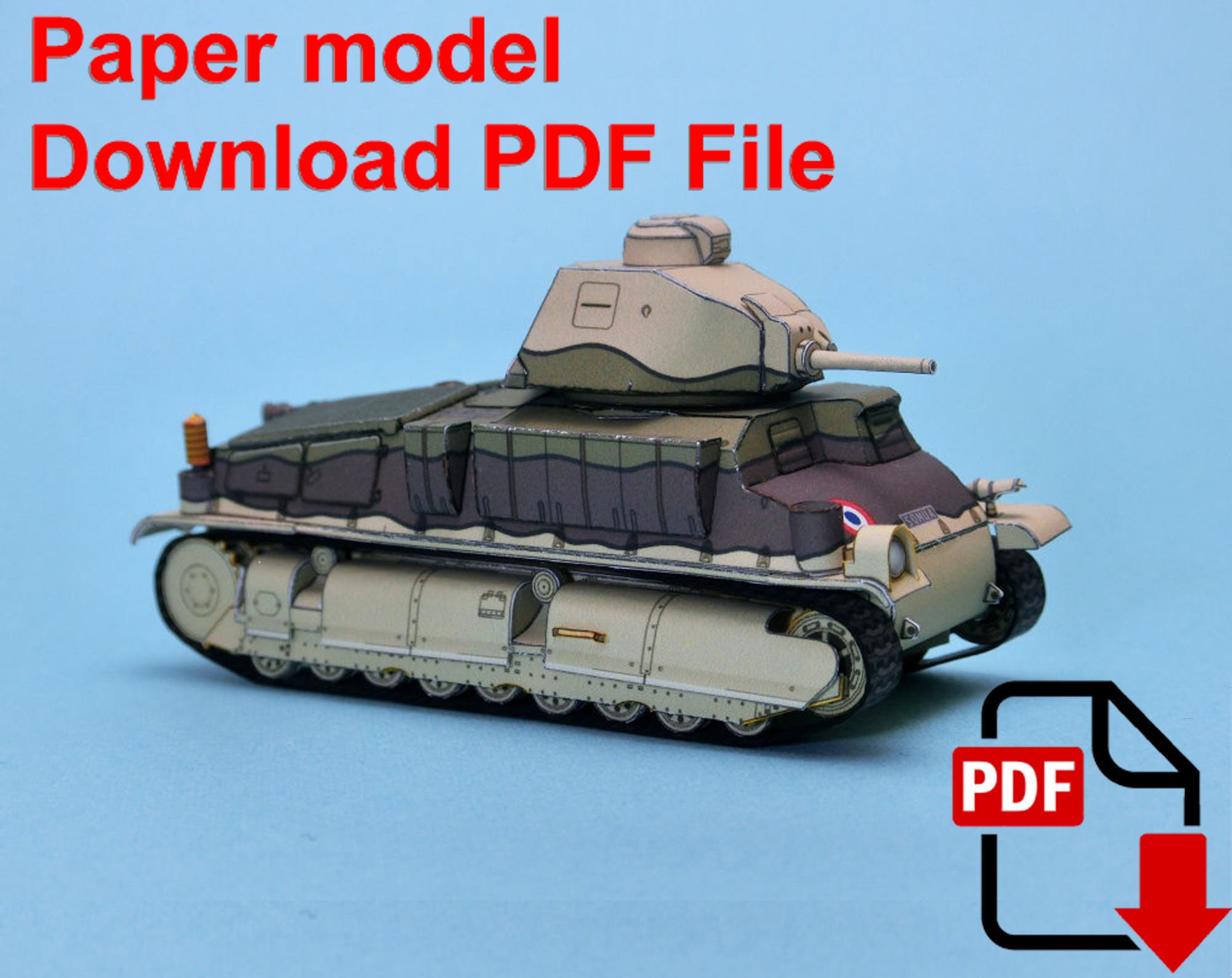 Somua S35, Papercraft, 3D Paper Model, Soldier, Tank, Paper Craft ...