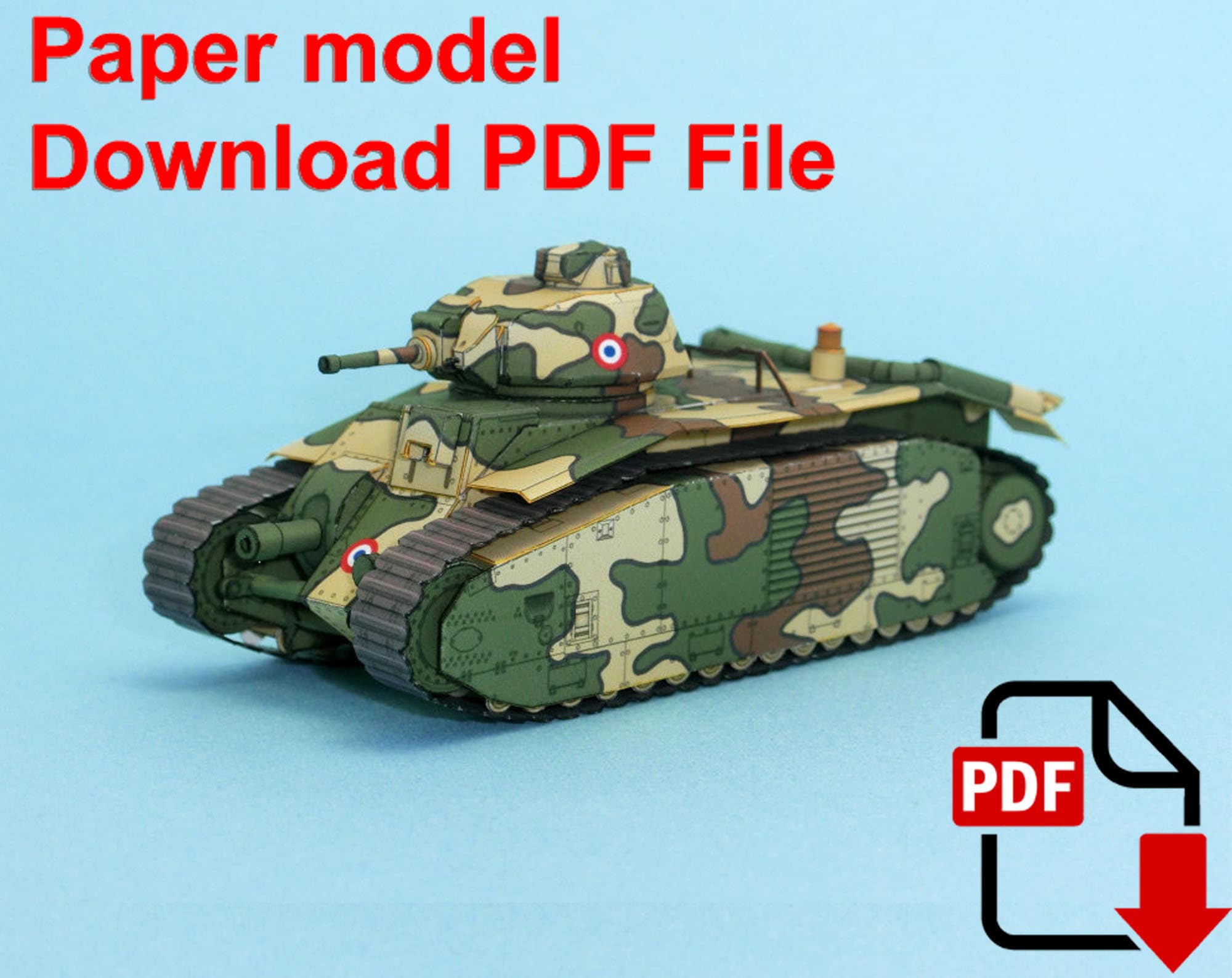 Renault B1bis 1, Papercraft, 3D Paper Model, Soldier, Tank, Paper Craft ...