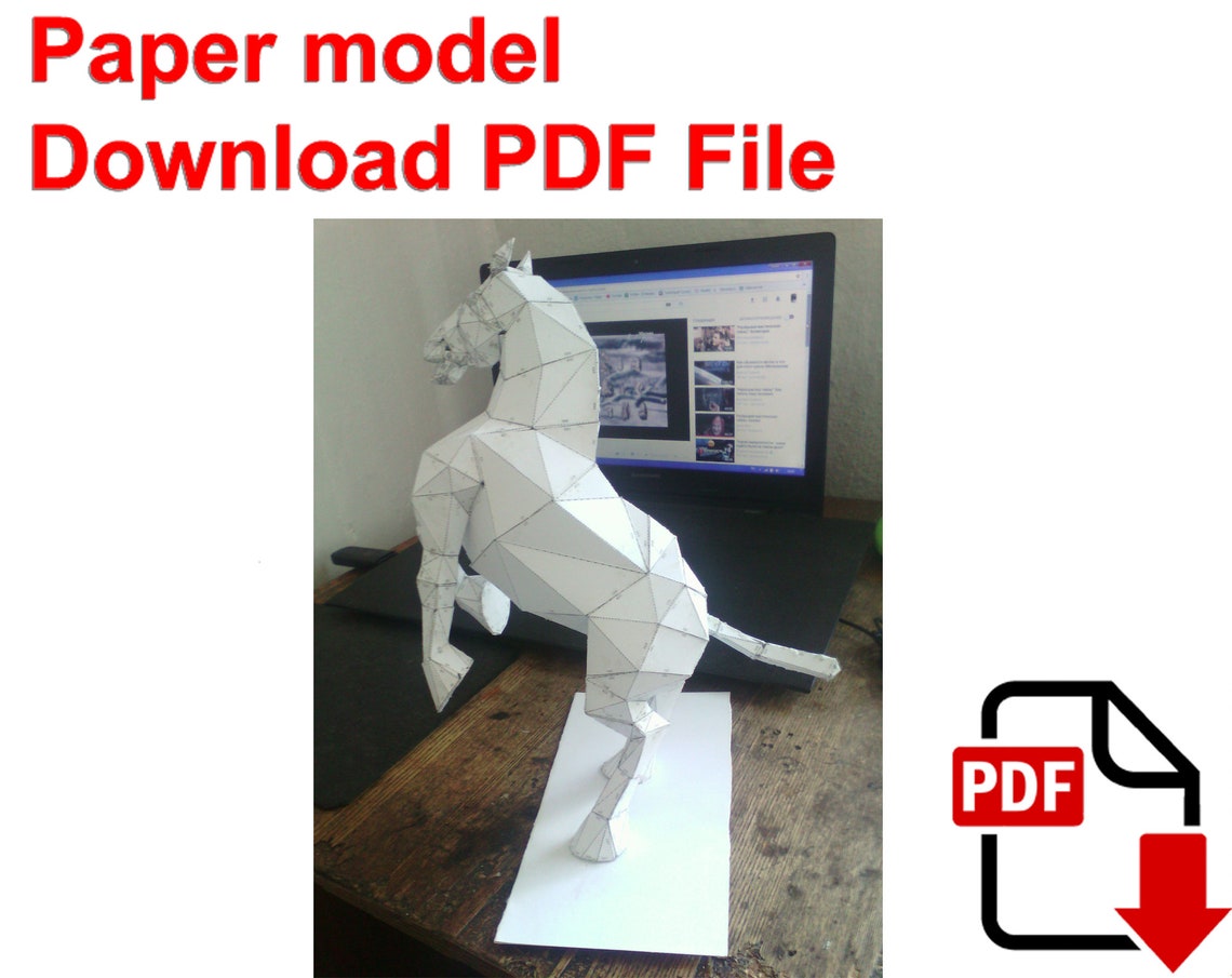 Horse3, Papercraft, 3D Paper Model, Animal, Zoo, Paper Craft, Template PDF, Diy Paper Model ...