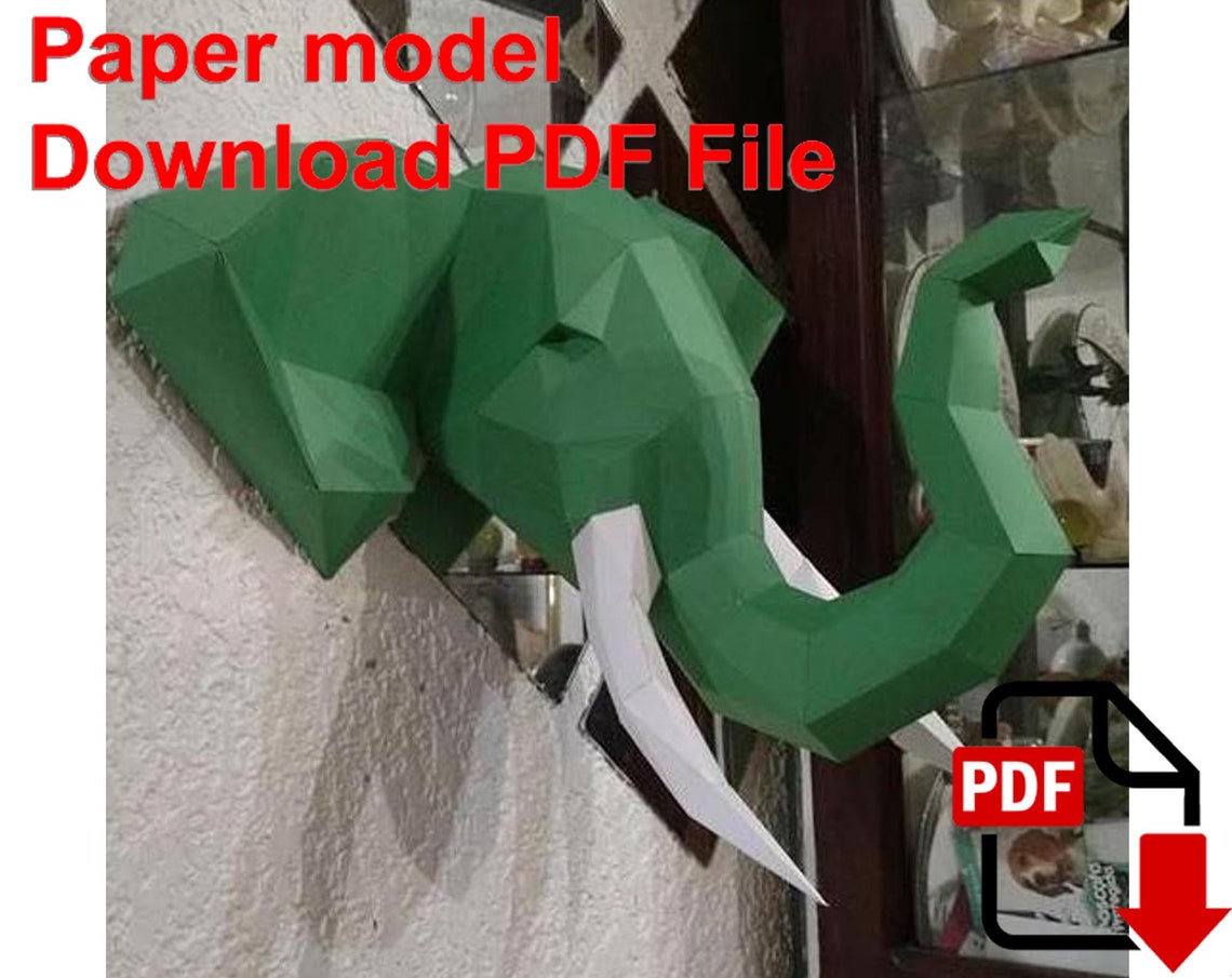 Elephant-head, Papercraft, 3D Paper Model, Animal, Zoo, Paper Craft ...