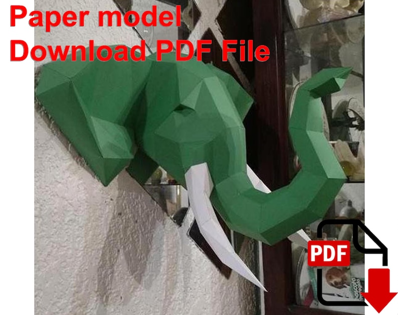 Elephant-head, Papercraft, 3D Paper Model, Animal, Zoo, Paper Craft ...