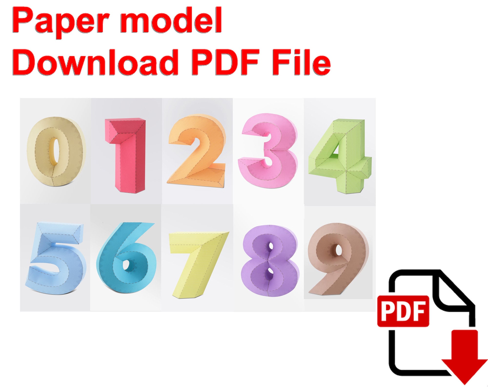 0-9, Papercraft, 3D Paper Model, Animal, Zoo, Paper Craft, Template PDF ...