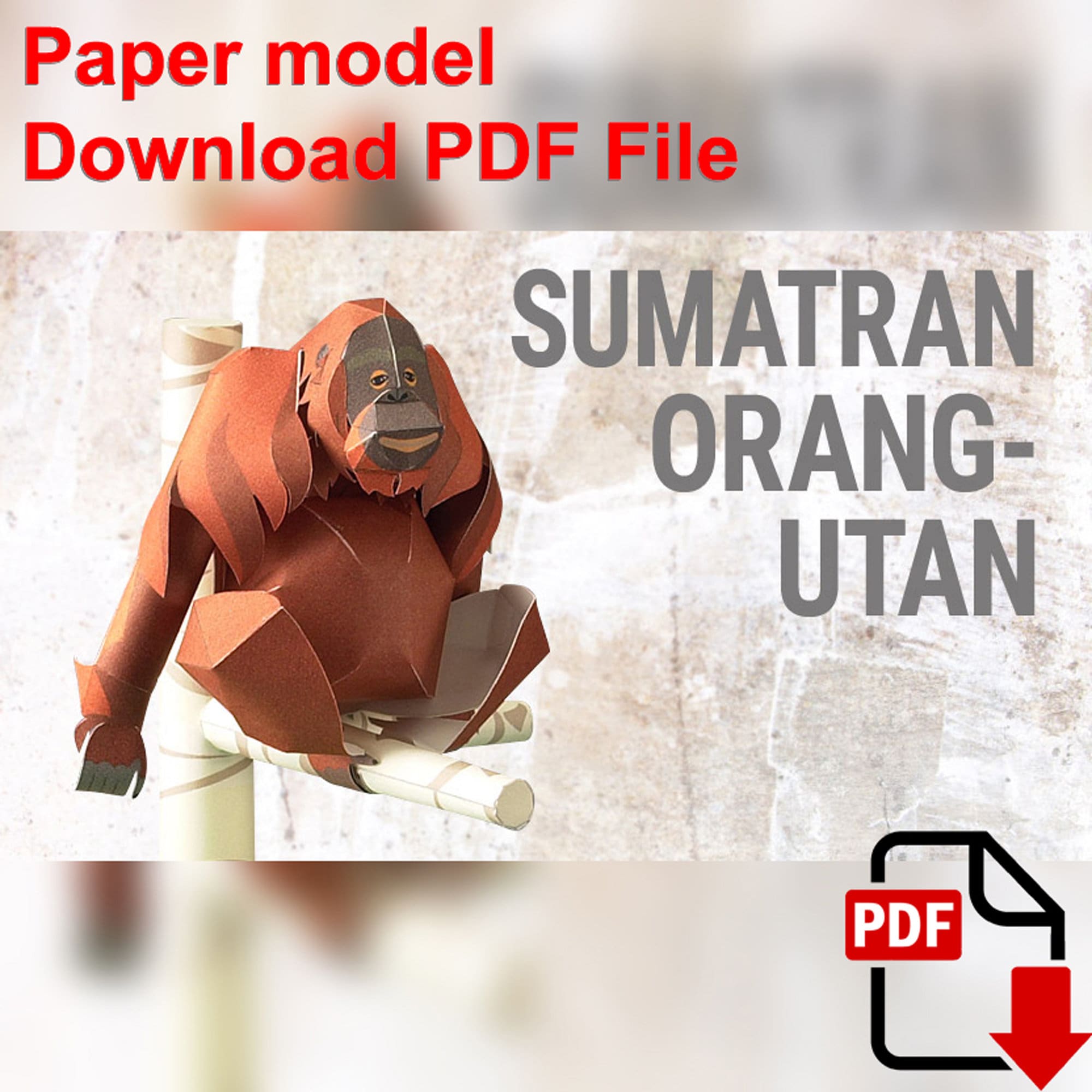 SUMATRAN ORANGUTAN, Papercraft, 3D Paper Model, Animal, Zoo, Paper ...