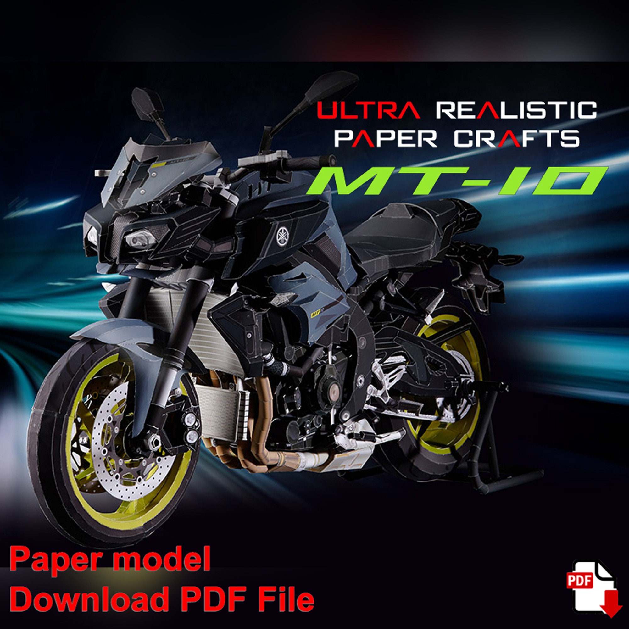 Yamaha MT-10 Ultra Realistic Papercraft, 3D Paper Model, Motorcycle, Paper Craft, Template PDF ...