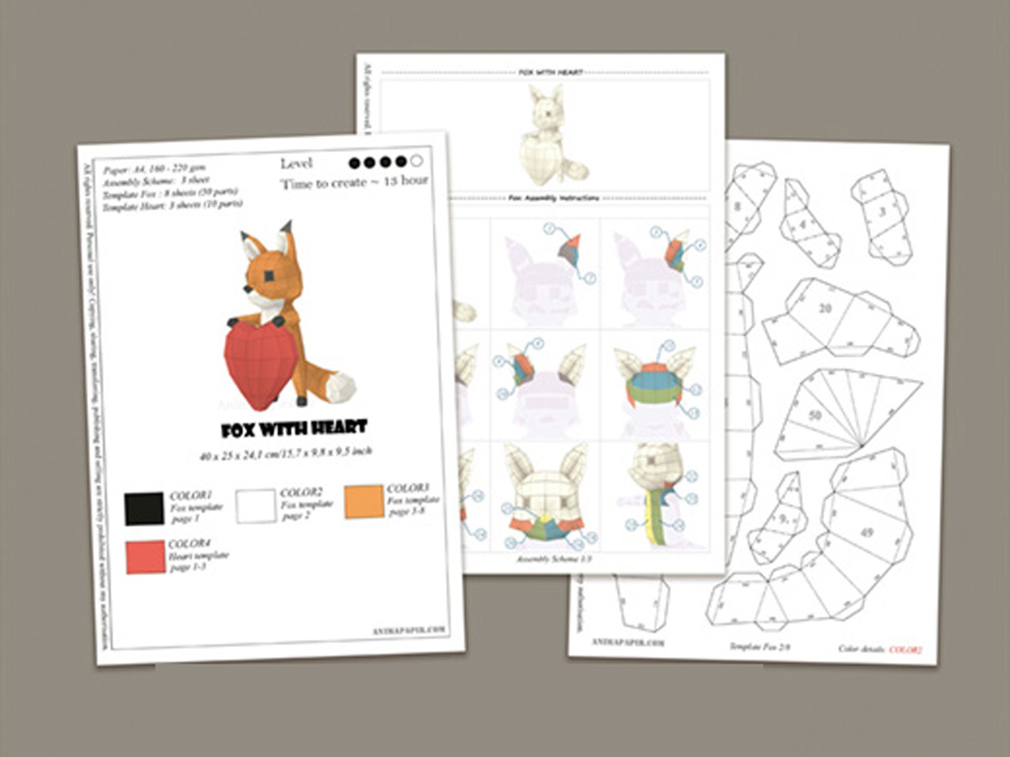 Fox, Papercraft, 3D Paper Model, Animal, Zoo, Paper Craft, Template PDF ...
