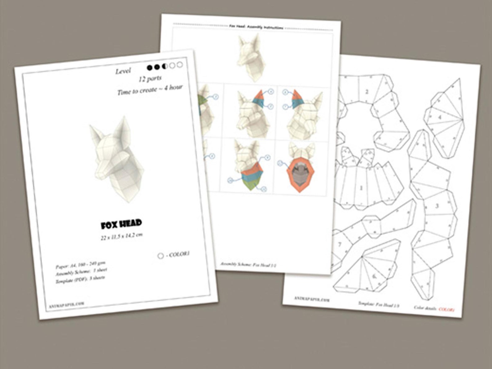 Fox Head, Papercraft, 3D Paper Model, Animal, Zoo, Paper Craft ...