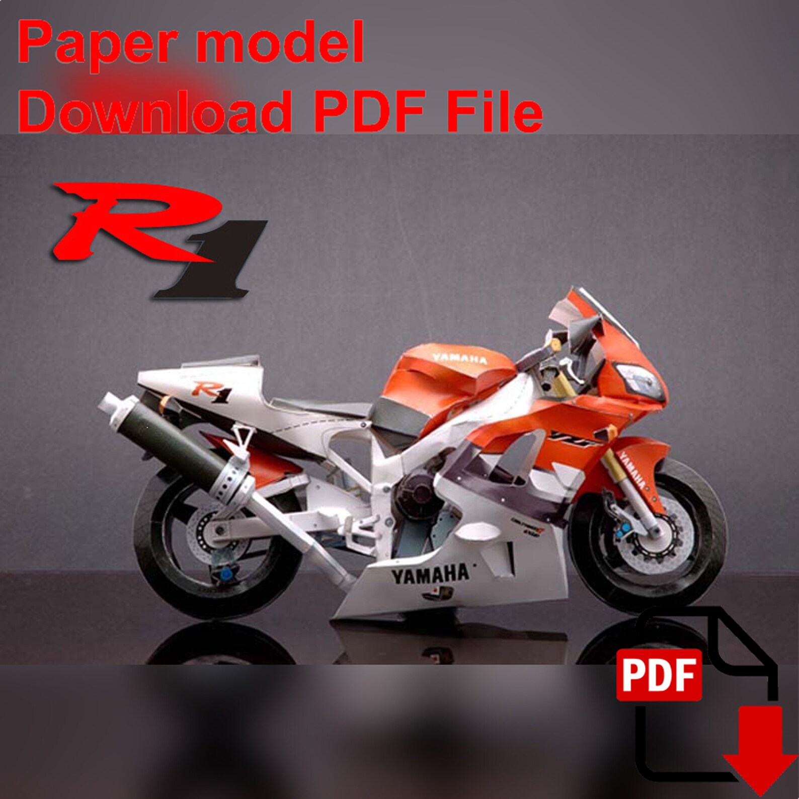 Yamaha YZF-R1 Realistic Papercraft 3D Paper Model, Motorcycle, Paper ...