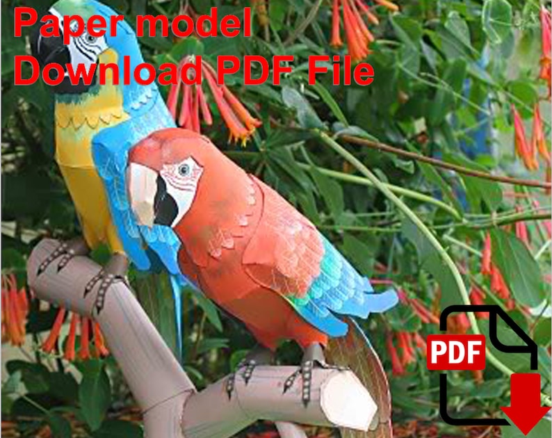Red Parrot, Papercraft, 3D Paper Model, Animal, Zoo, Paper Craft ...
