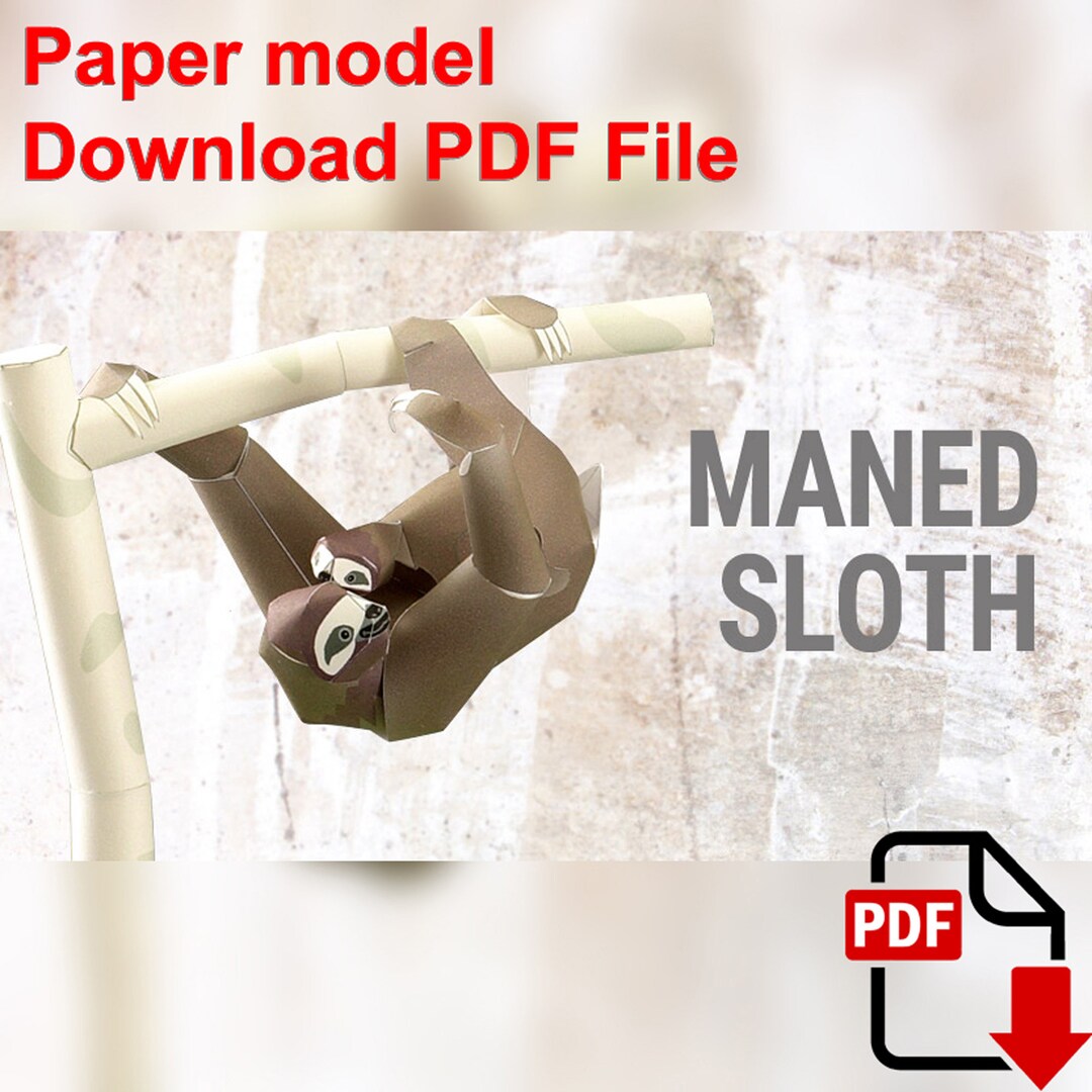 Maned Sloth, Papercraft, 3D Paper Model, Animal, Zoo, Paper Craft ...