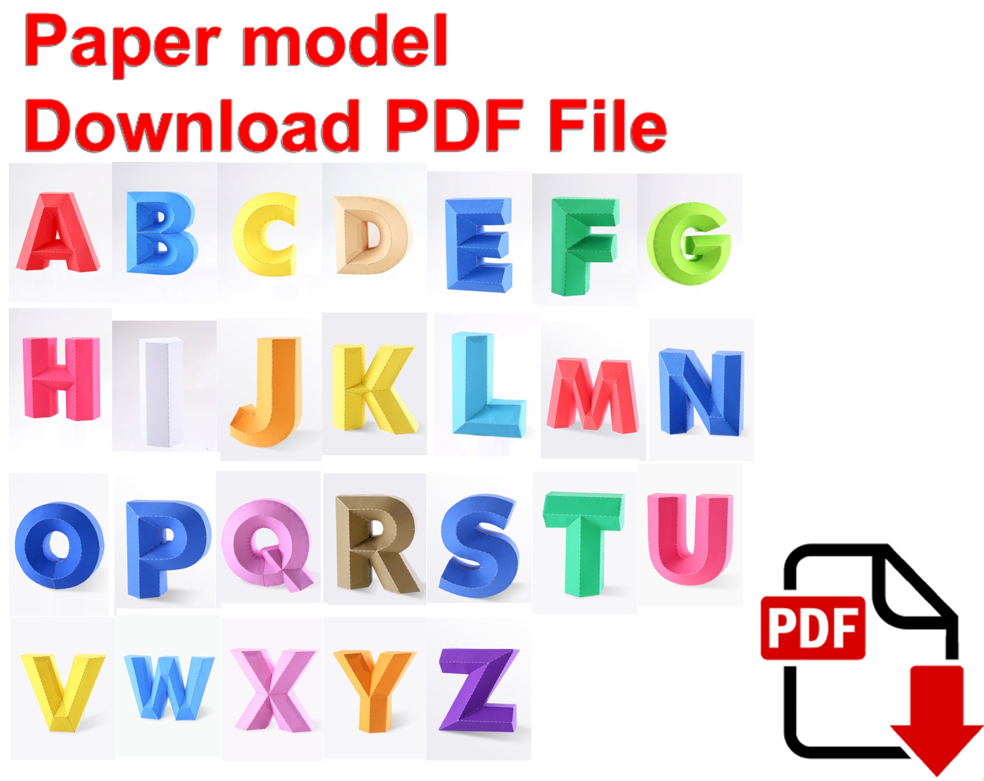 A-Z 3D Paper Model Template, DIY Papercraft (PDF) - Etsy