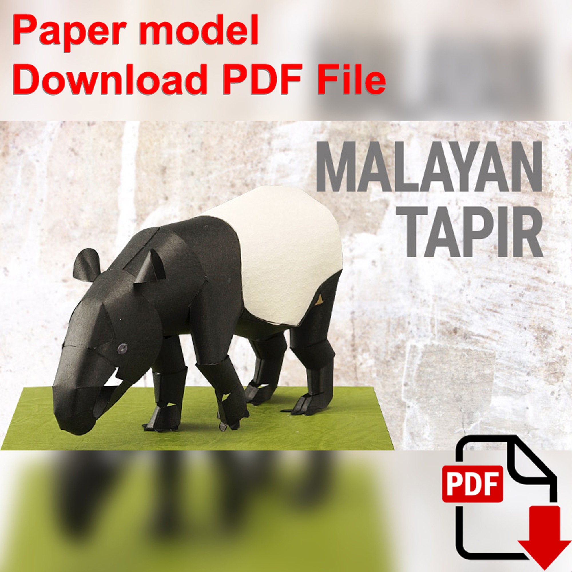 Malayan Tapir, Papercraft, 3D Paper Model, Animal, Zoo, Paper Craft ...