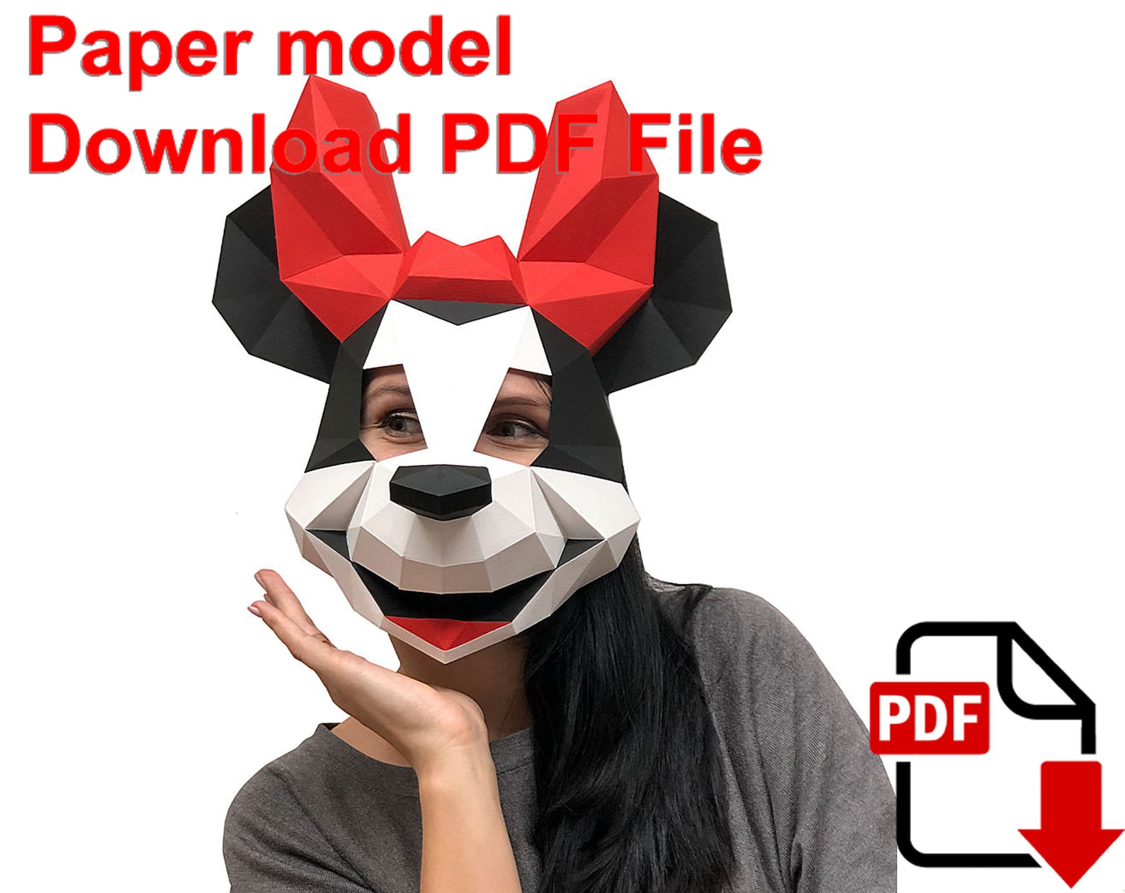 Minnie Mouse Mask, Papercraft, 3D Paper Model, Animal, Zoo, Paper Craft, Template PDF, Diy Paper ...