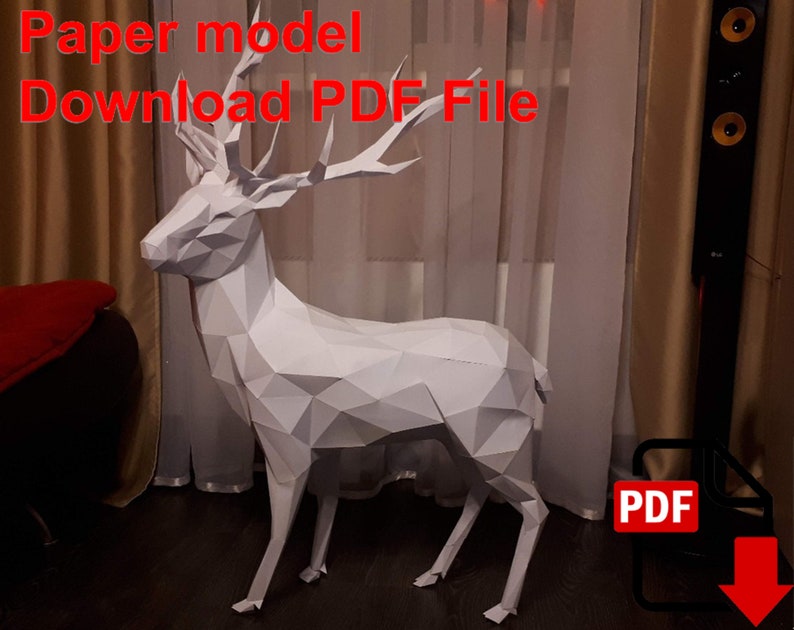 DEER, Papercraft, 3D Paper Model, Animal, Zoo, Paper Craft, Template ...