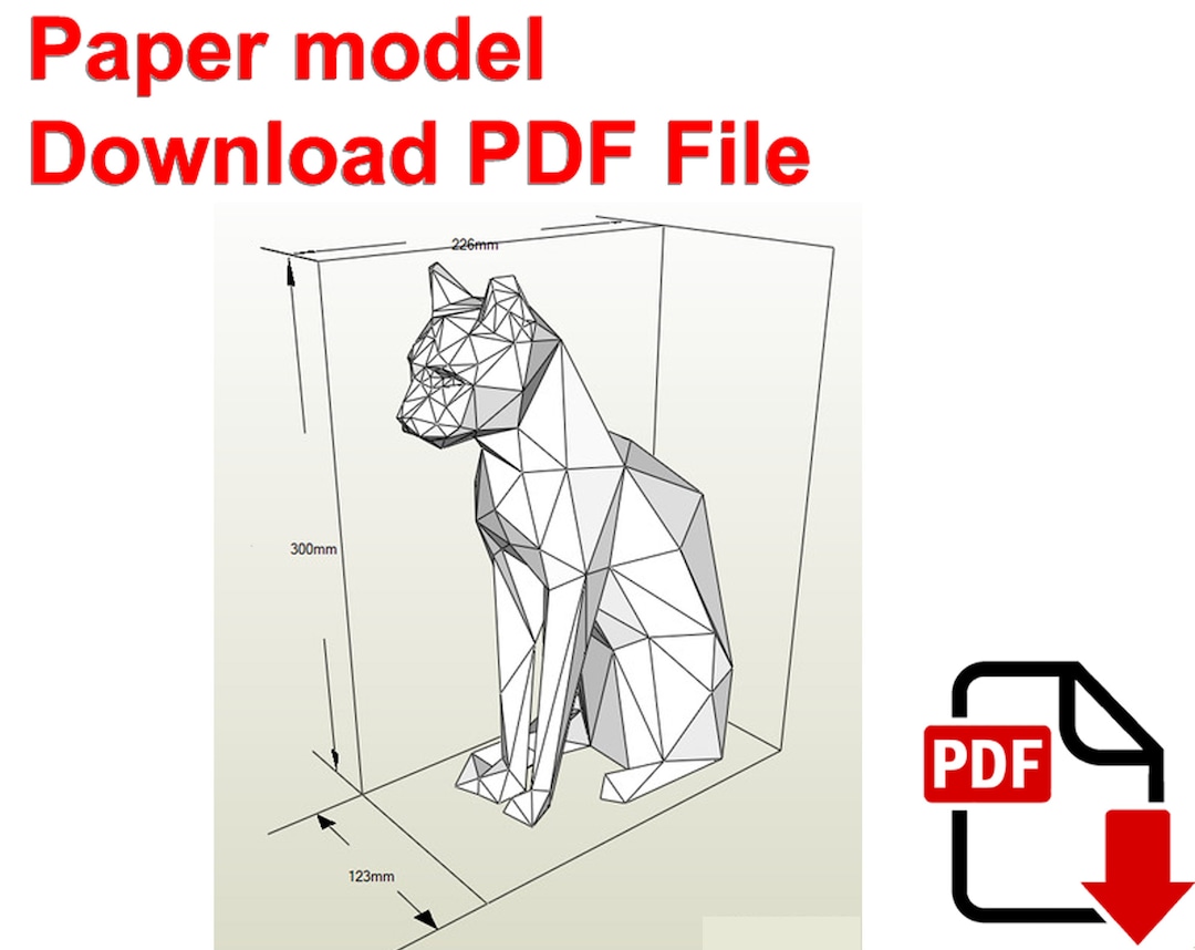 Cat, Papercraft, 3D Paper Model, Animal, Zoo, Paper Craft, Template PDF ...