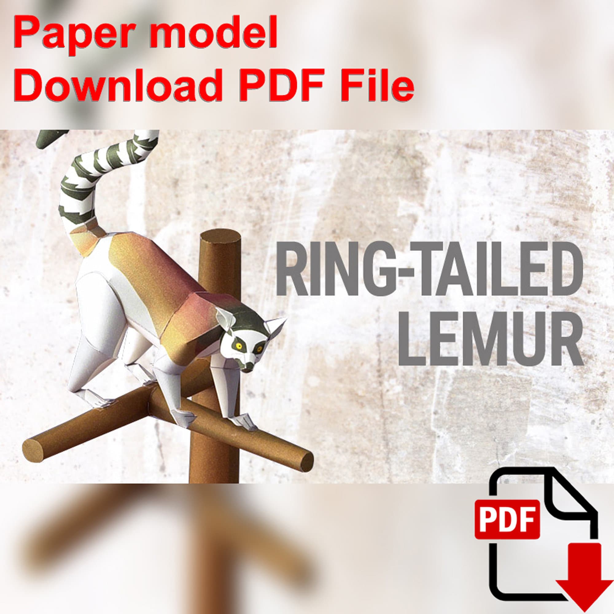 Ring-tailed Lemur, Papercraft, 3D Paper Model, Animal, Zoo, Paper Craft ...