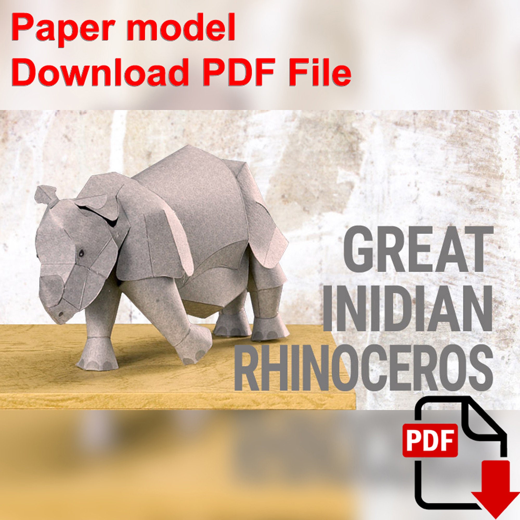 Great Indian Rhinoceros, Papercraft, 3D Paper Model, Animal, Zoo, Paper ...