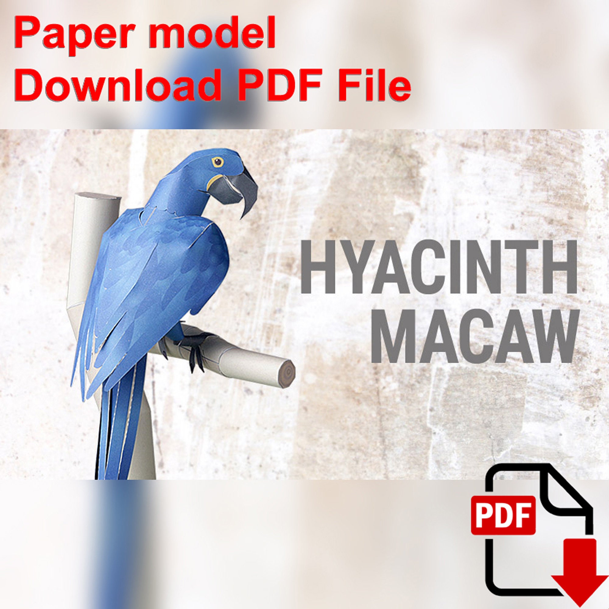 Hyacinth Macaw Papercraft 3D Paper Model Animal Zoo Paper - Etsy