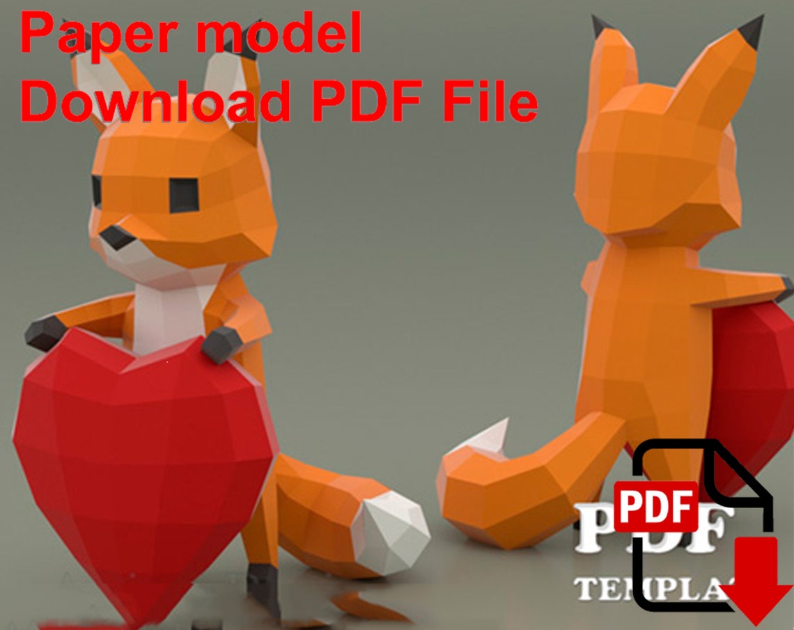 Fox, Papercraft, 3D Paper Model, Animal, Zoo, Paper Craft, Template PDF ...