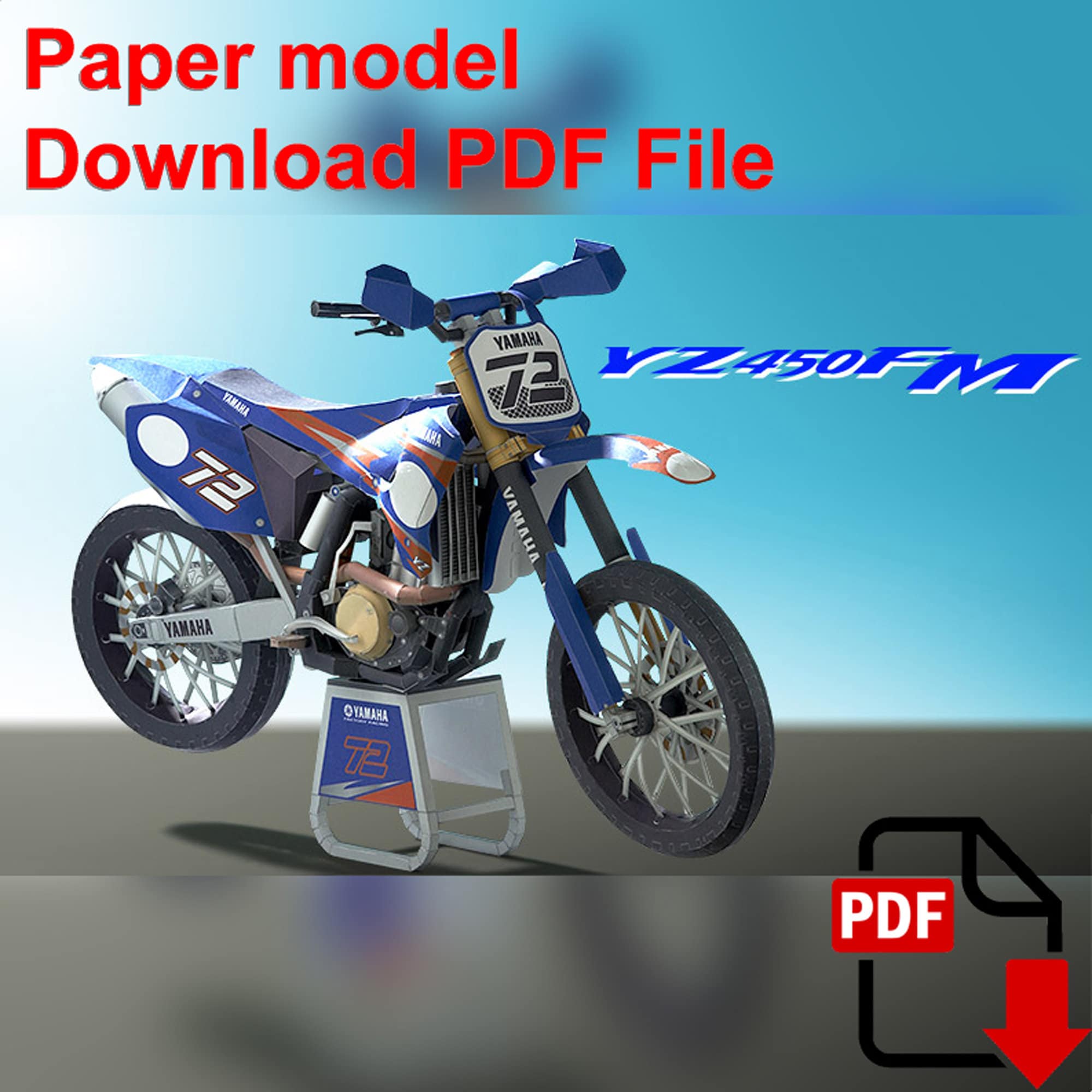 Yamaha YZ450FM Realistic Papercraft 3D Paper Model, Motorcycle, Paper ...